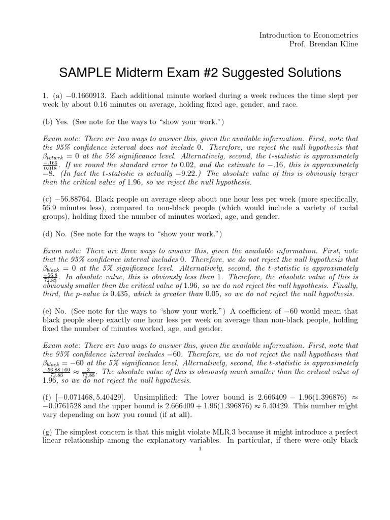 SAMPLE Midterm Exam #2 Suggested Solutions: Totwrk .166 0.018 ... SAMPLE Midterm Exam #2 Suggested Solutions: Totwrk .166 0.018 ...