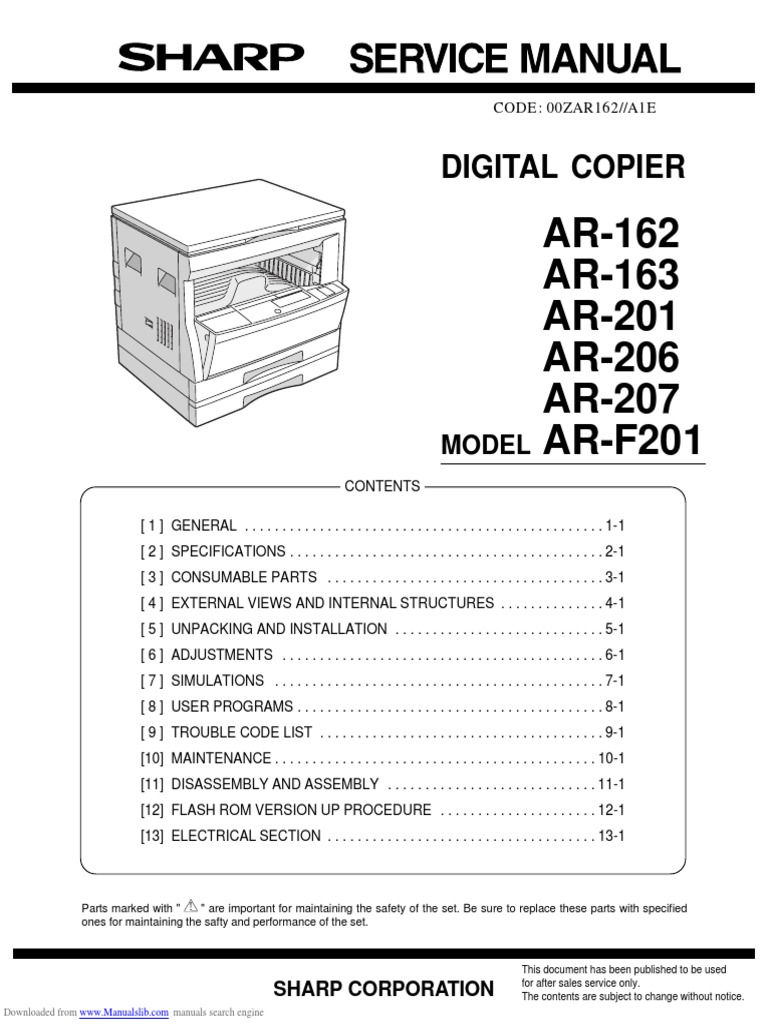 AR-162 AR-163 AR-201 AR-206 AR-207 AR-F201: Digital Copier | Download ...