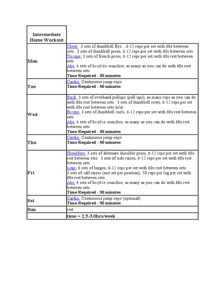 Intermediate Home Workout Plan | PDF