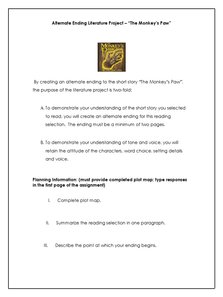 The Monkeys Paw Alternative Ending Writing Activity | PDF | Plot ...