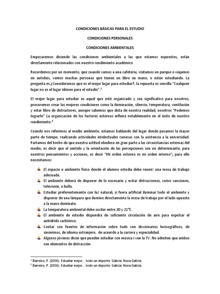 Condiciones Básicas Para El Estudio | PDF | Entorno natural | Percepción