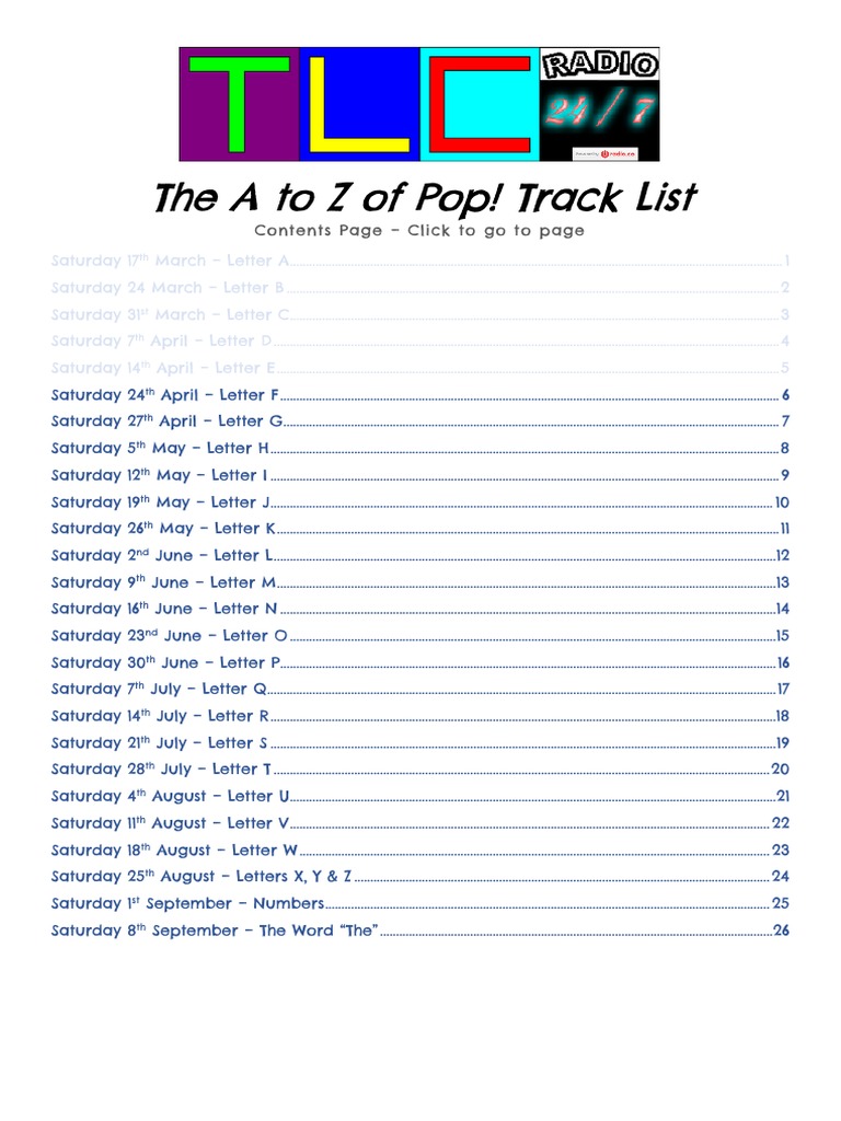 A To Z of Pop Track Lists PDF | PDF | Entertainers | Musicians