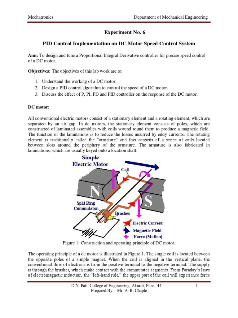 Experiment No. 6 PID Control Implementation On DC Motor Speed Control ...