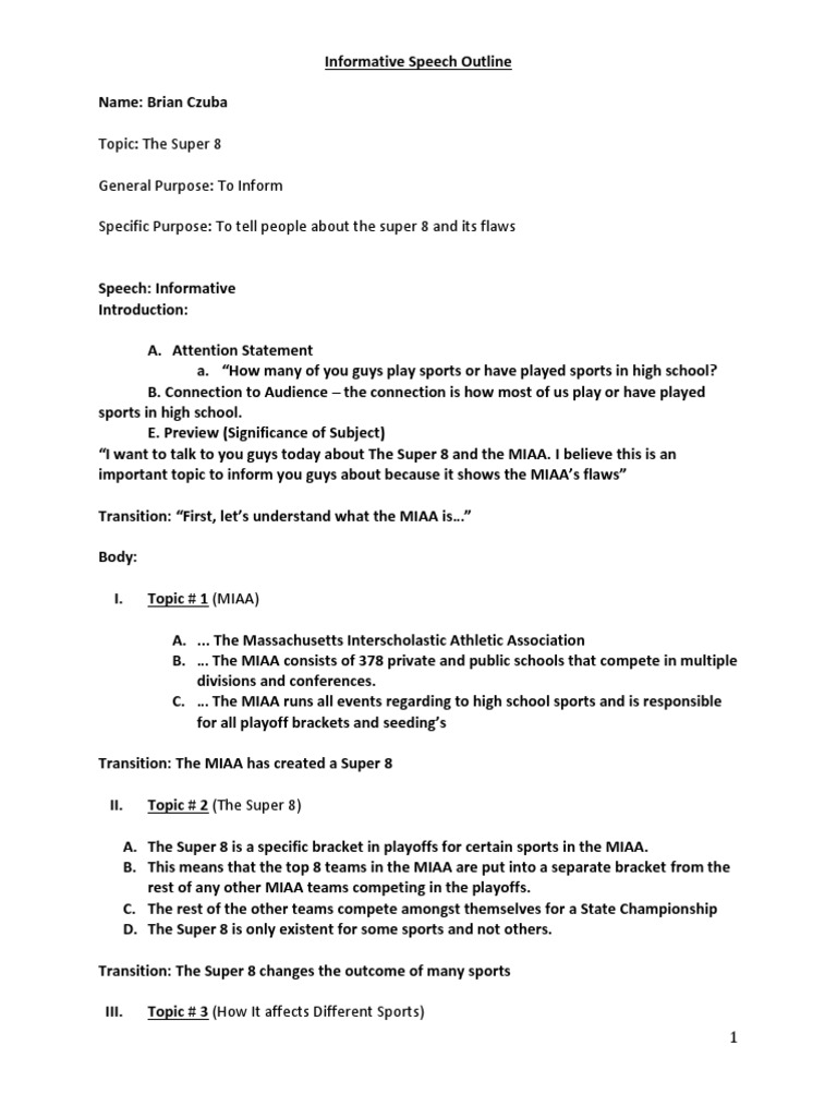 Informational Speech Outline | PDF | Sports | Leisure
