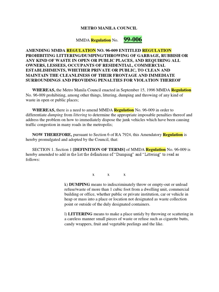 MMDA Anti Littering Law | PDF | Fine (Penalty) | Government