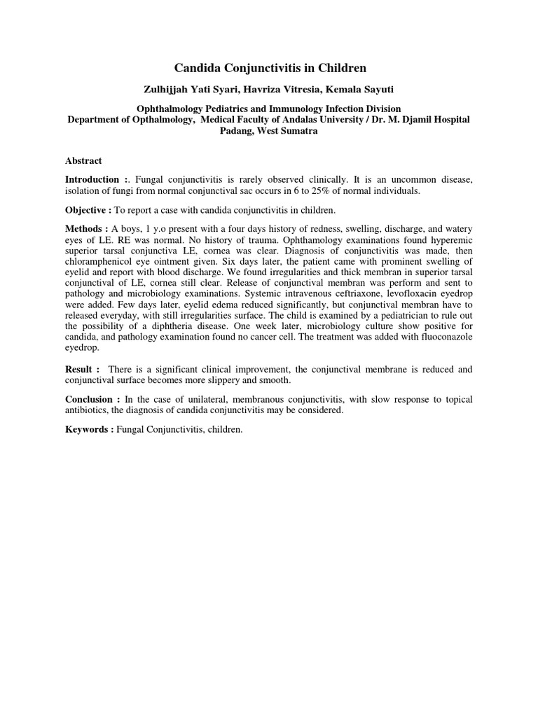 Candida Conjunctivitis in Children Case Study | PDF