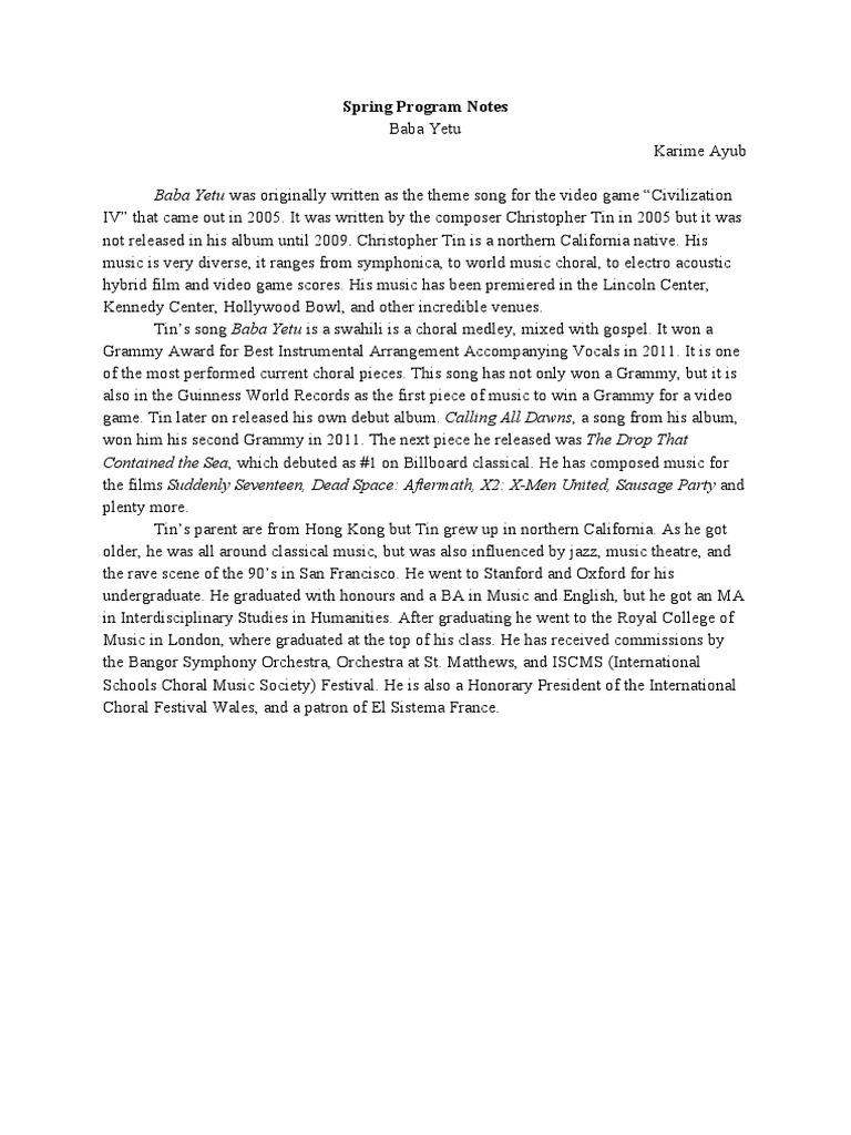 Spring Program Notes | PDF