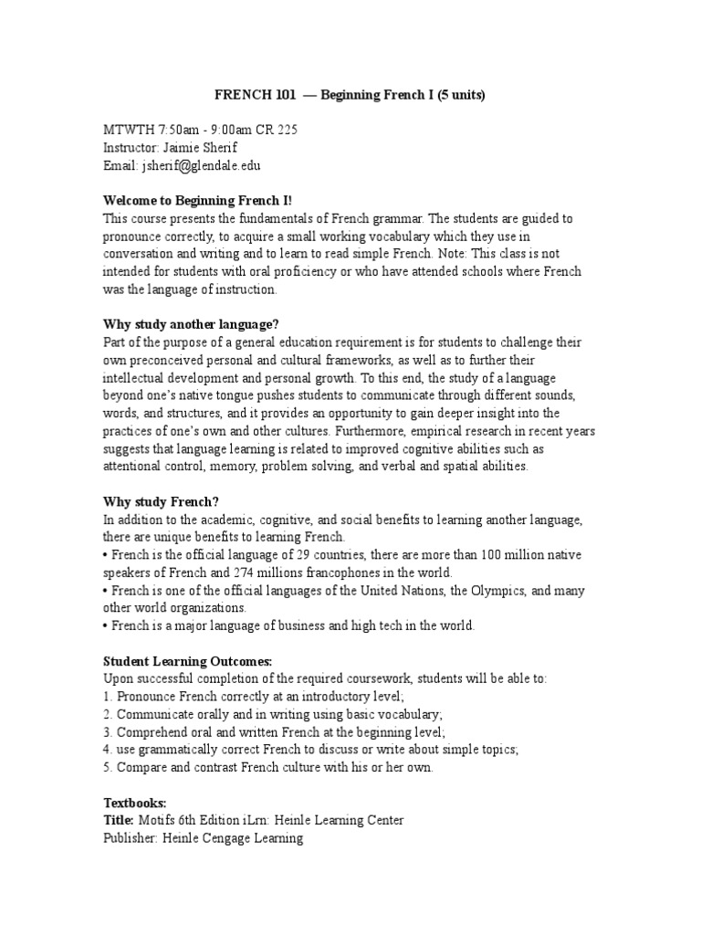 Beginning French 101 - Learn French Fundamentals | PDF | French ...