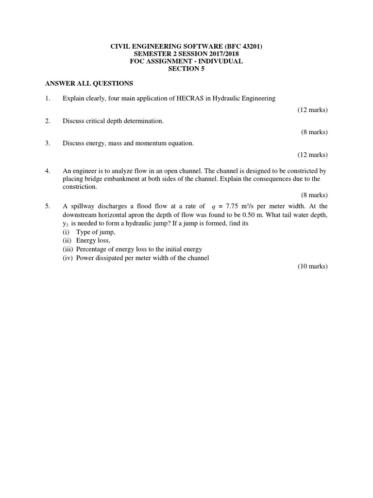 Civil Engineering Software (BFC 43201) SEMESTER 2 SESSION 2017/2018 Foc Assignment - Indivudual ...
