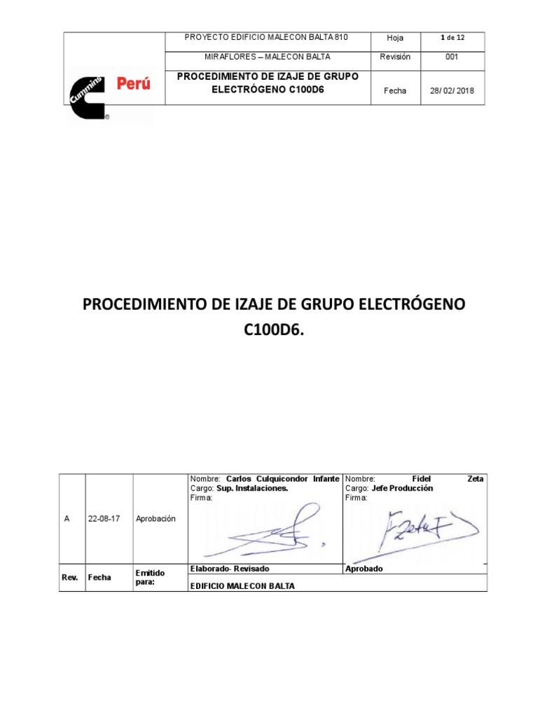 Procedimiento de Descarga Malecon Balta c100d6 | PDF | Grúa (máquina) | Eje