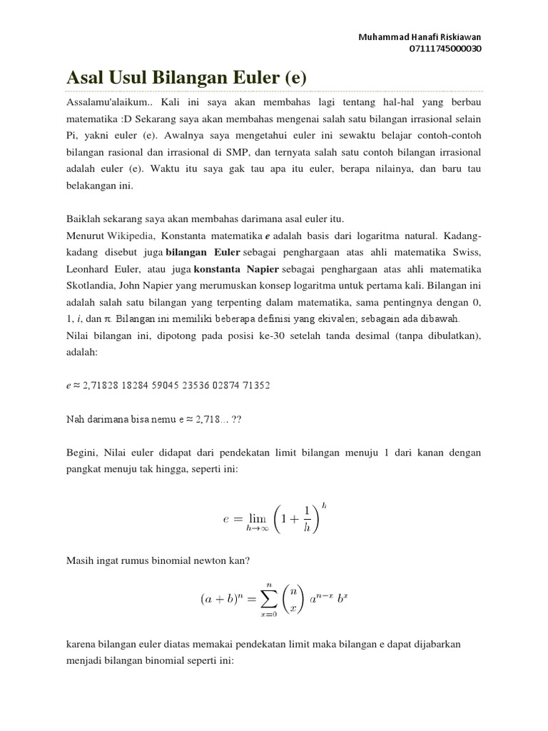 Asal Usul Bilangan Euler (e) | PDF