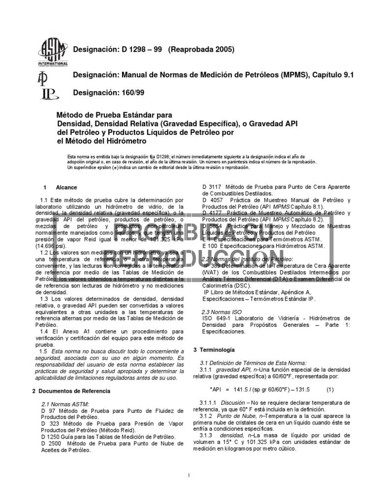 Astm D 1298 Api PDF | PDF | Densidad | Temperatura