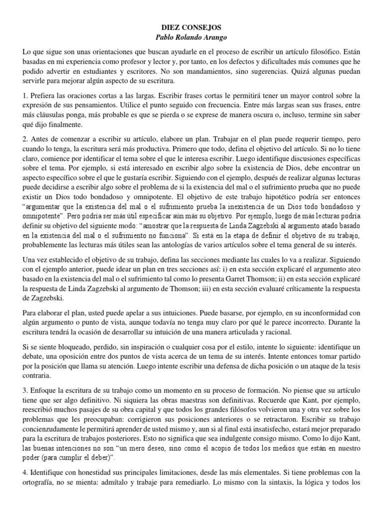 "Consejos para Escribir Mejor" Pablo Rolando Arango | PDF | Existencia | Filosofía