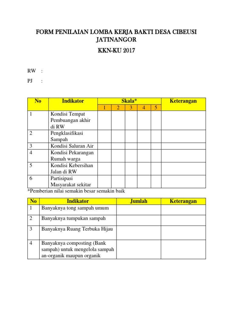 FORM Penilaian Kebersihan | PDF