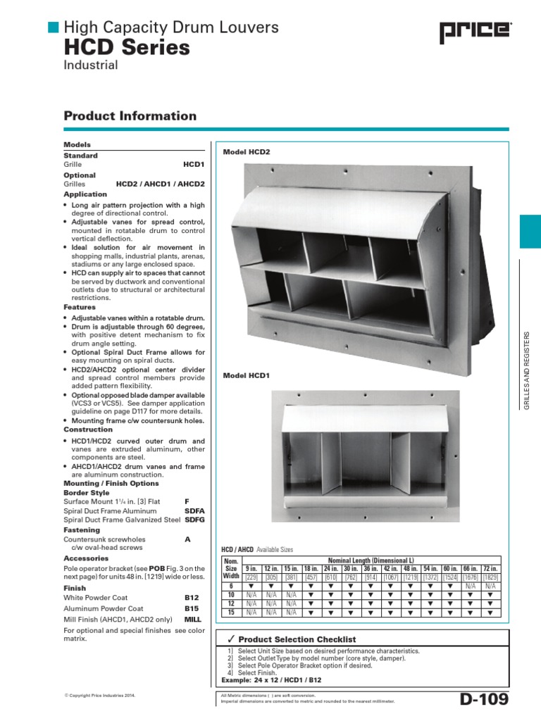 HCD Series: High Capacity Drum Louvers | PDF | Duct (Flow) | Mechanical ...