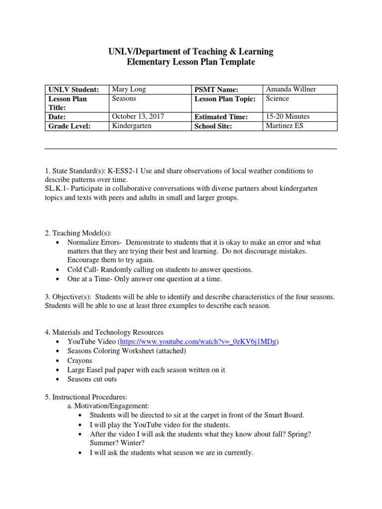 Seasons Lesson Plan | PDF | Lesson Plan | Homework
