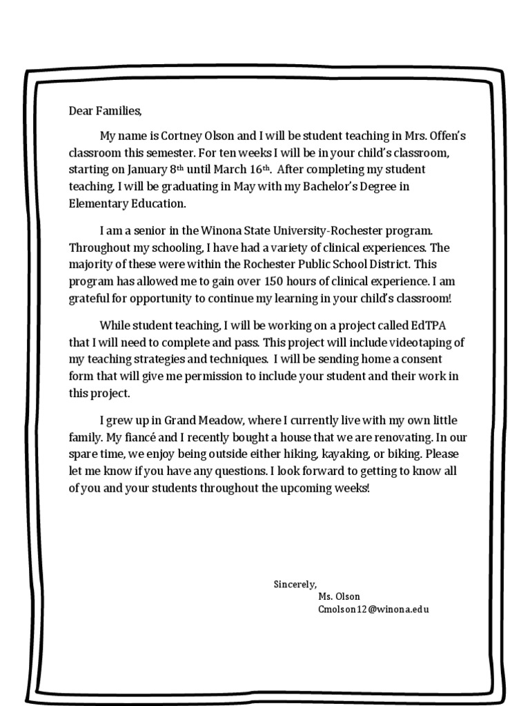 Student Teaching Letter | PDF