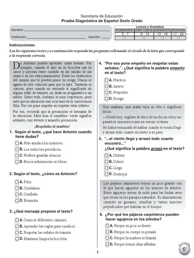 Pruebas Dignosticas de 6 Grado Esp PDF | PDF | Residuos | Aves