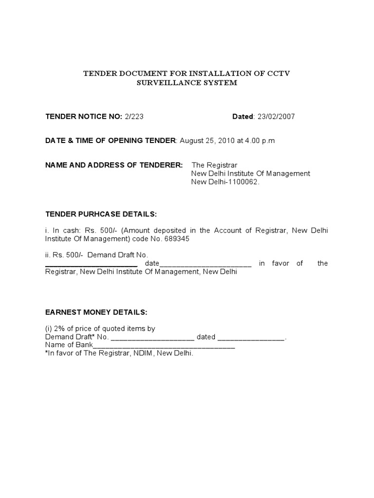 Tender Document For Installation of CCTV | PDF | Video | Currencies Of ...