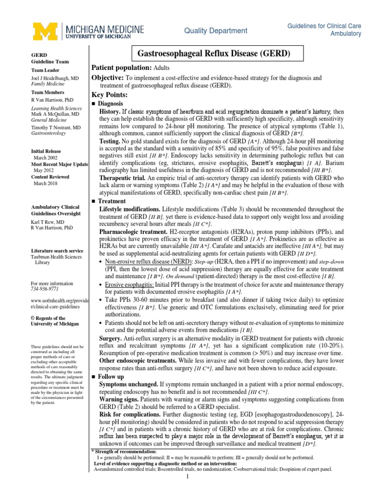 Gastroesophageal Reflux Disease (GERD) : Patient Population: Objective ...