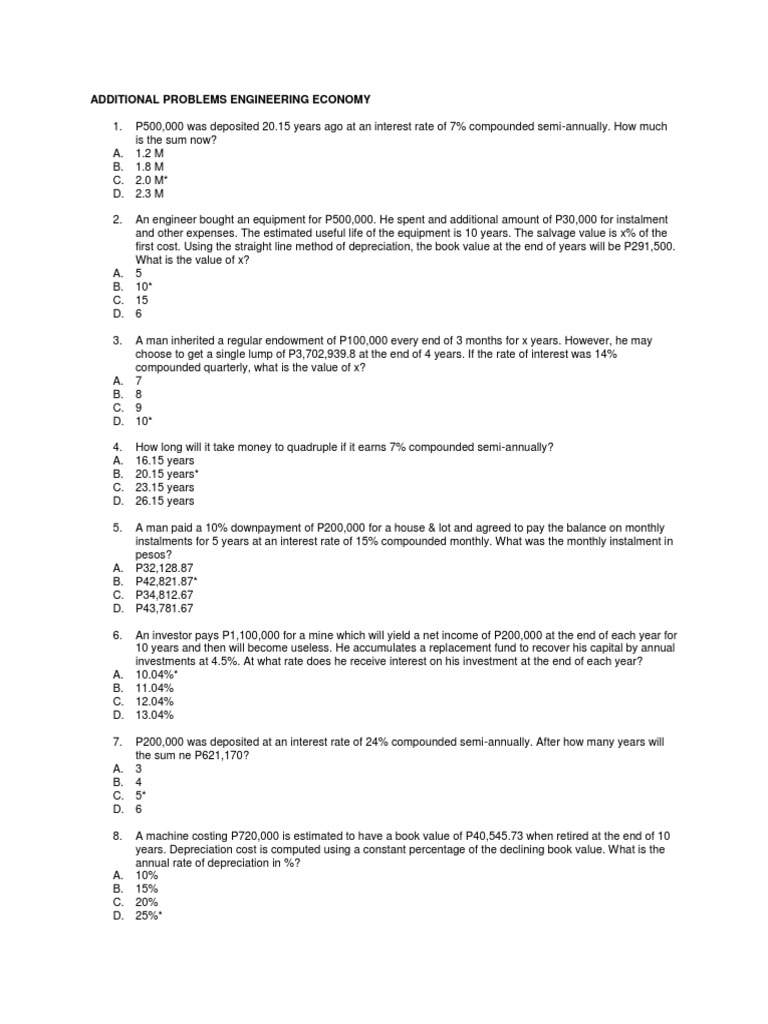 Engineering Economy Problem Set | PDF | Depreciation | Present Value