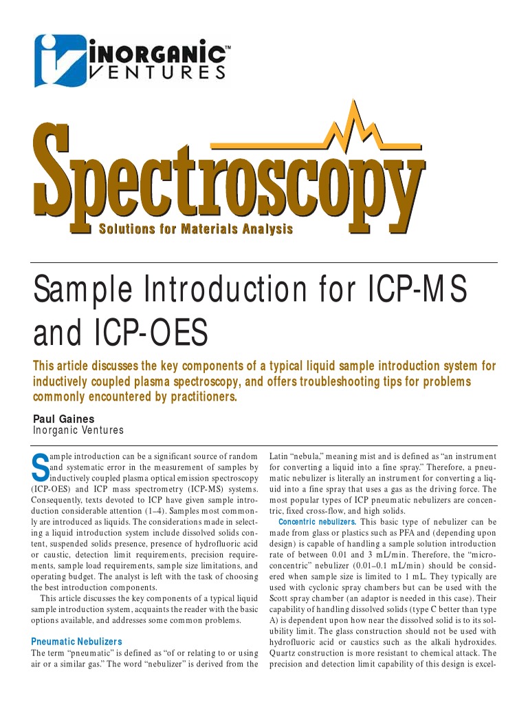 Sample Introdruction For Icp Ms and Icp Oes PDF | PDF | Chemistry ...