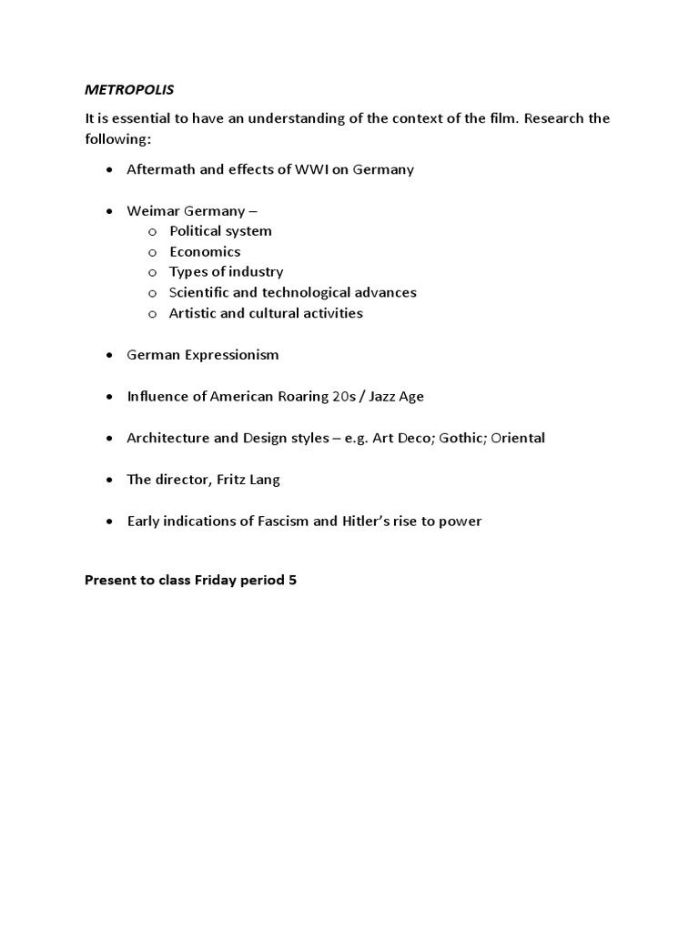 Context Research Task Metropolis - Groups | PDF