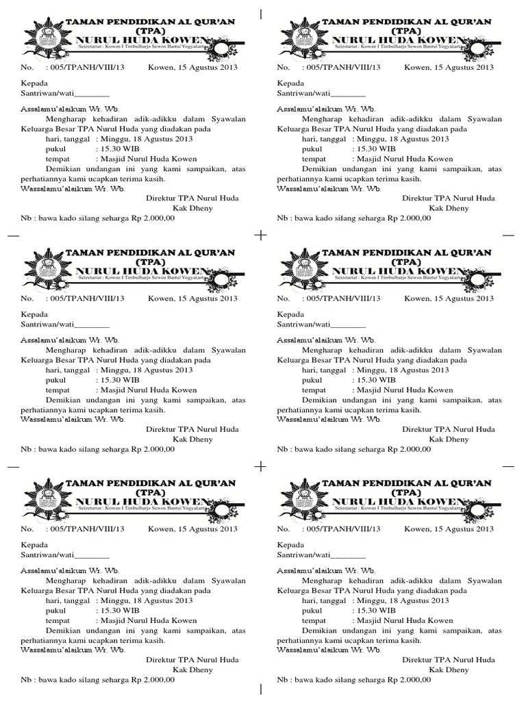 005TPANHVIII13 Surat Undangan Syawalan TPA | PDF