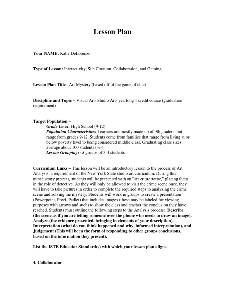 Lesson Plan: Grade Level: High School (9-12) Population Characteristics ...