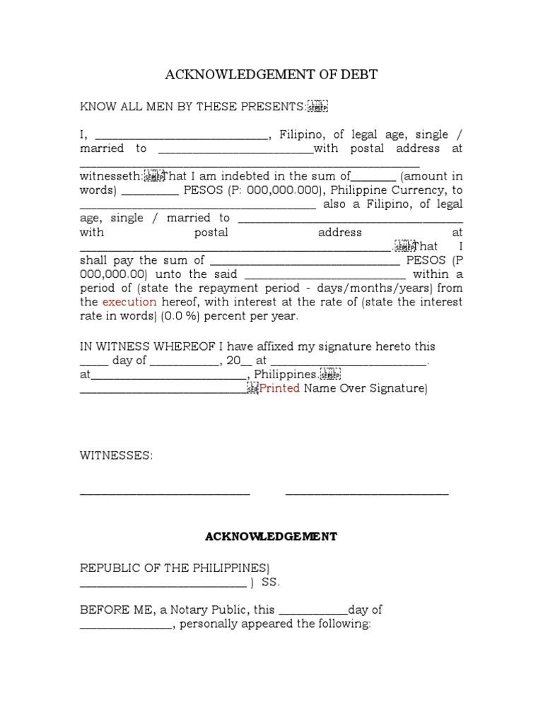 Legal Form Debt Acknowledgment | PDF | Social Science