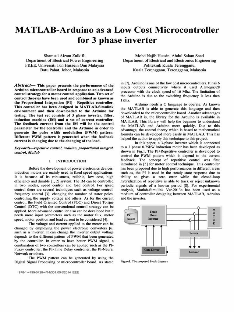 MATLAB-Arduino As A Low Cost Microcontroller For 3 Phase Inverter | PDF | Control Theory | Power ...