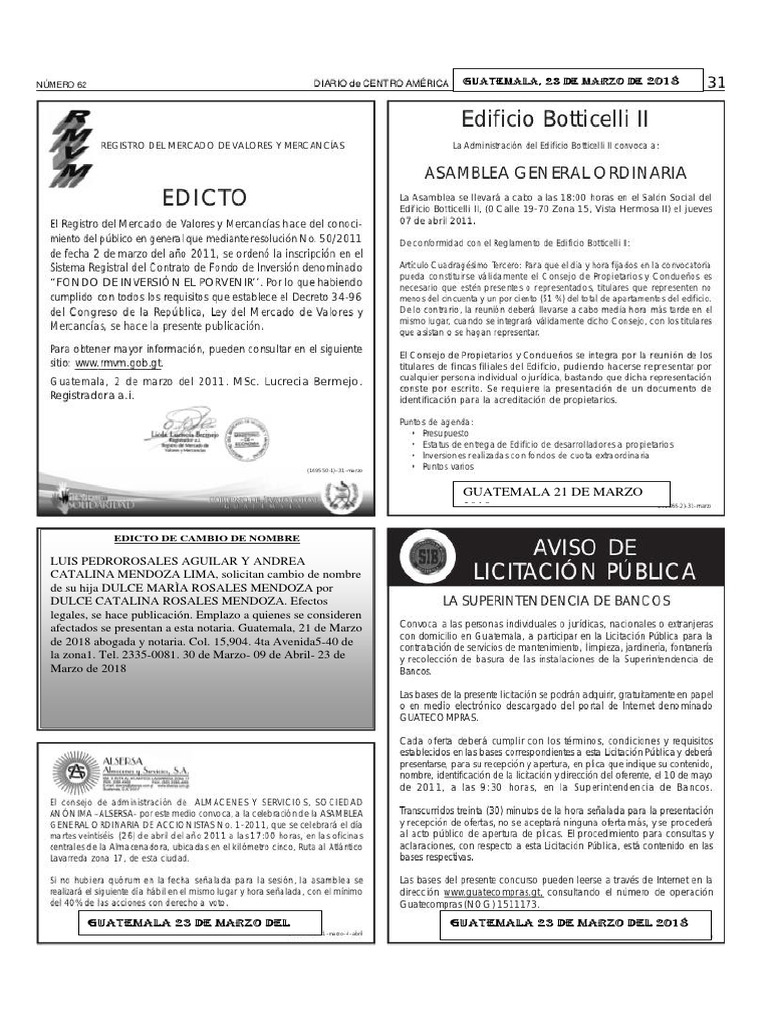 Edictos Diario Centroamerica | Guatemala