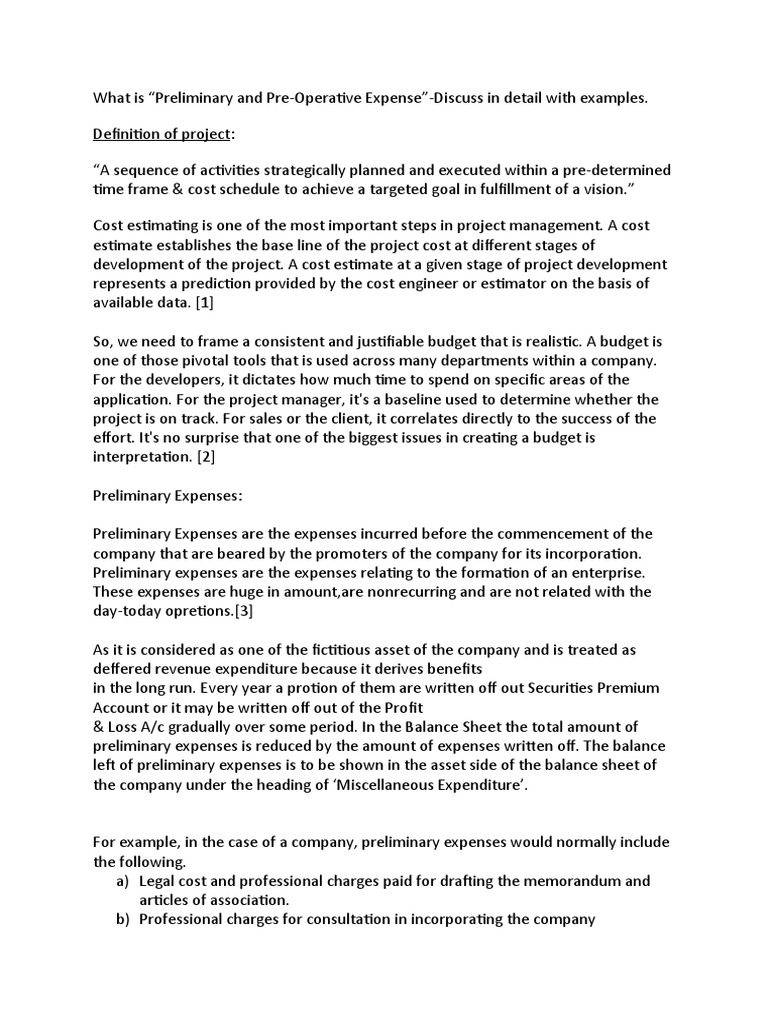 Preliminary and Preoperative Expenses | PDF | Expense | Economies