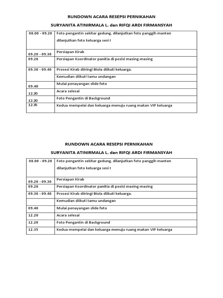 Rundown Acara Resepsi Pernikahan | PDF