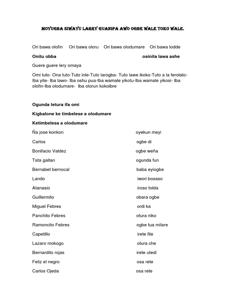 Moyugba Siwayu Larry Guanipa Awo Ogbe Wale Toko Wale | PDF | Santeria ...