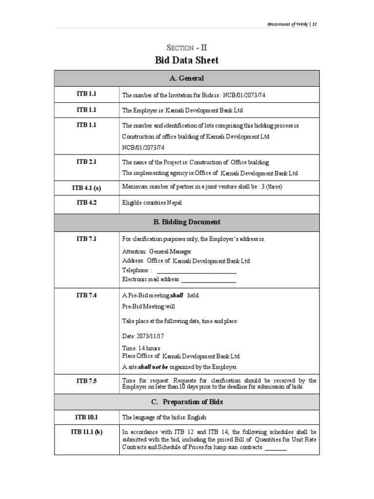 Bid Data Sheet: A. General | PDF | Government | Business
