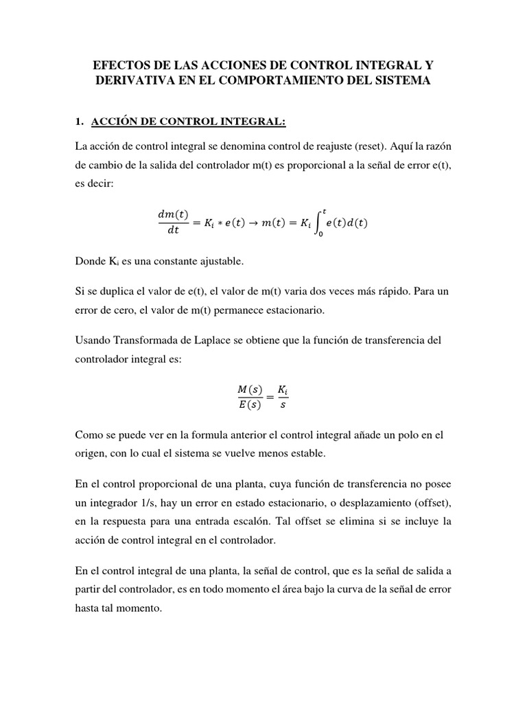 Control Integral y Derivativo en Sistemas | PDF | Integral | Sistema de ...