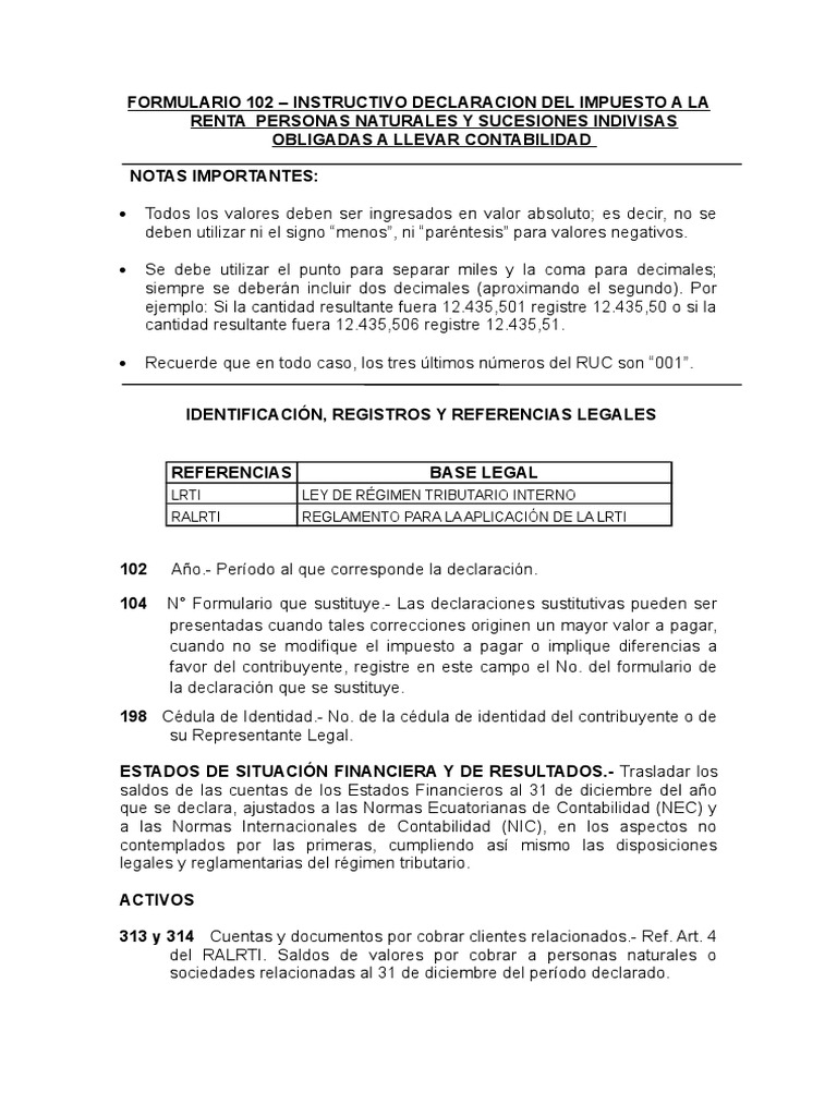 Instructivo Formulario 102 | PDF | Impuesto sobre la renta | Impuestos