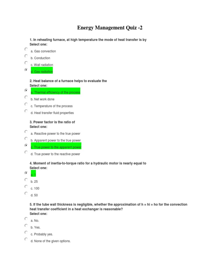 Energy Management Quiz-2 | PDF | Heat Transfer | Heat Exchanger