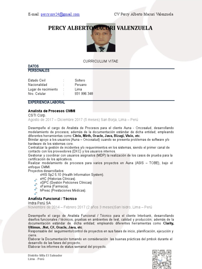 CV Percy Macurí | PDF | Java (lenguaje de programación) | Software