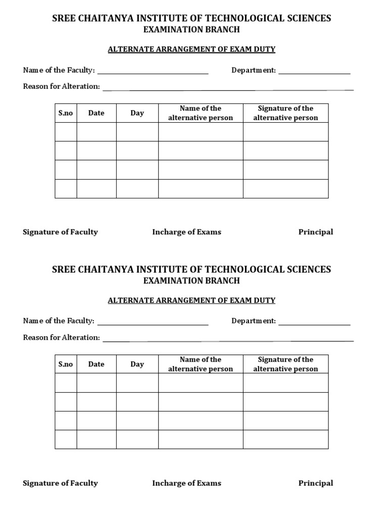 Exam Duty Exchange Application Form | PDF