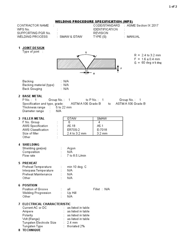Draft WPS For Carbon Steel Pipe | PDF | Welding | Construction