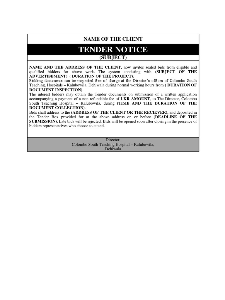 Colombo South Hospital Tender Notice | PDF