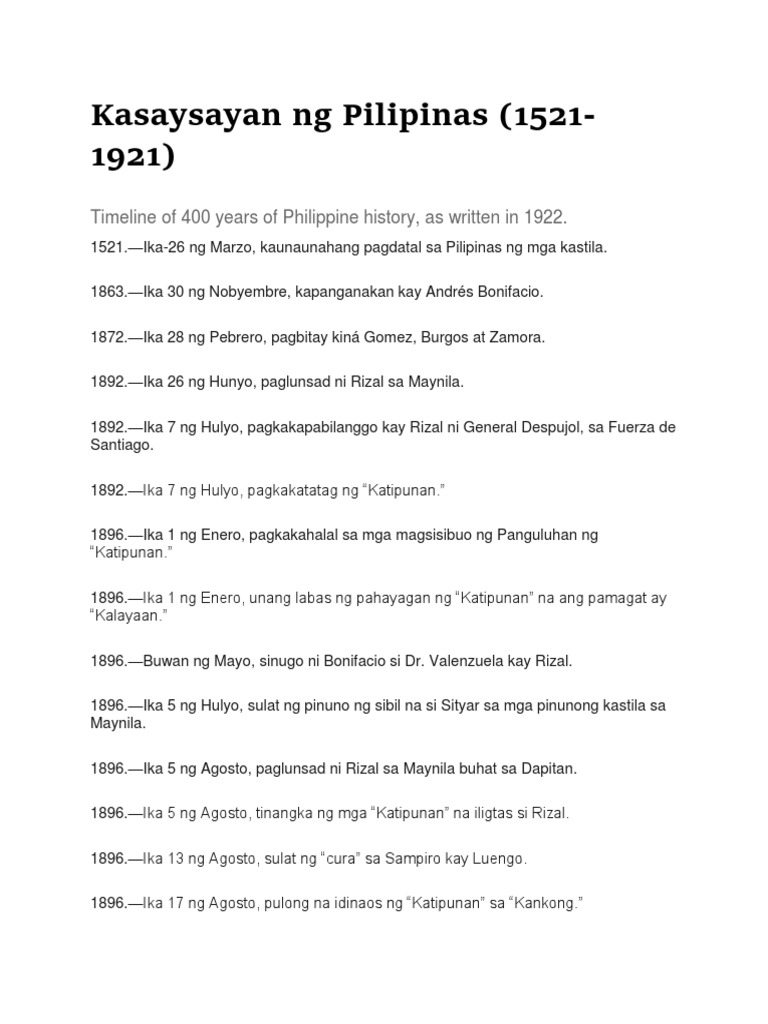 Kasaysayan Ng Pilipinas Summary