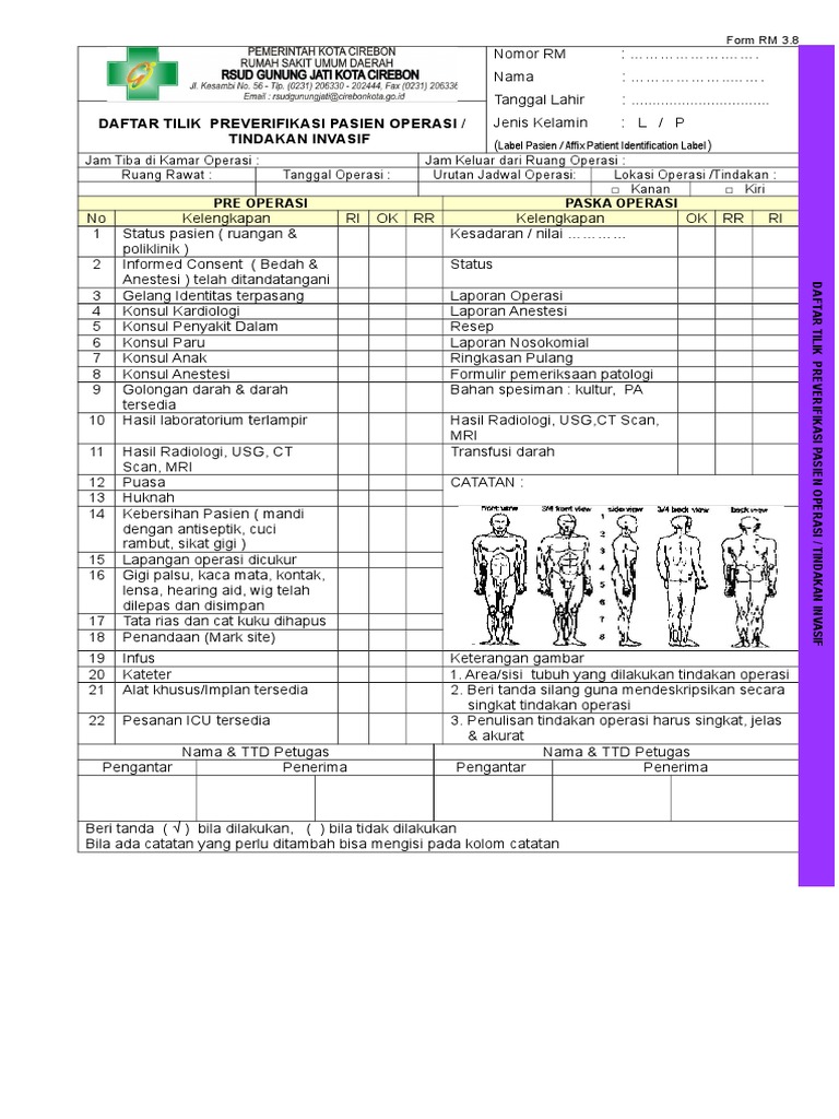 Daftar Tilik Preverifikasi Operasi Pasien | PDF