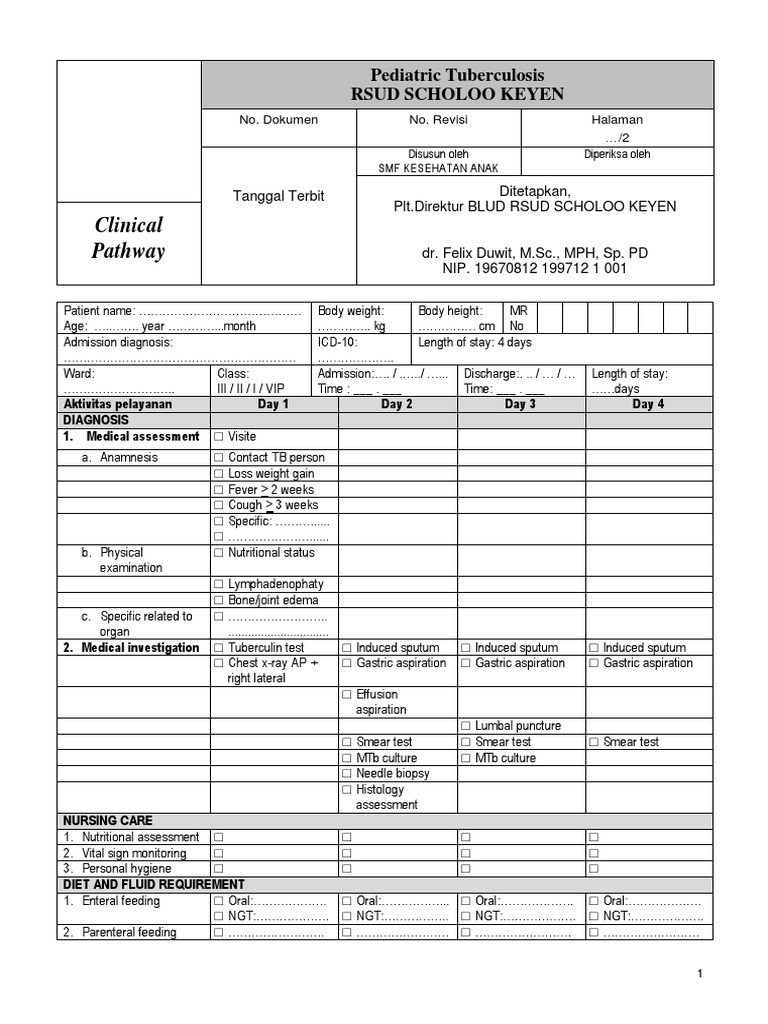 Clinical Pathway: Pediatric Tuberculosis Rsud Scholoo Keyen | PDF ...