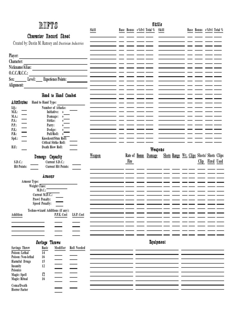 Rifts - Character Sheet Version 2 PDF | PDF | Role Playing Games | Gaming