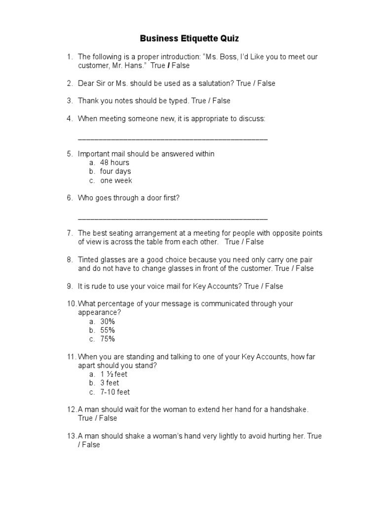 Business Etiquette Quiz | PDF