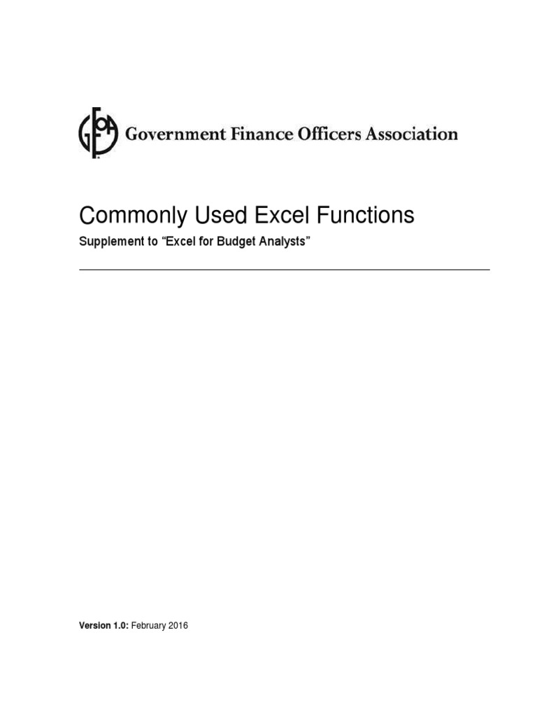 Commonly Used Excel Functions: Supplement To Commonly Used Excel Functions: Supplement To