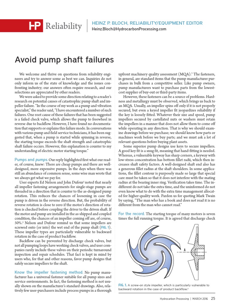 Avoid Pump Shaft Failure.-1 PDF | PDF | Pump | Reliability Engineering